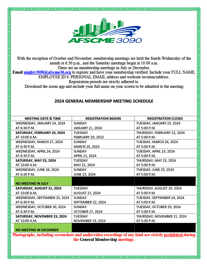 Meeting Schedules – The Official Website for AFSCME Local 3090