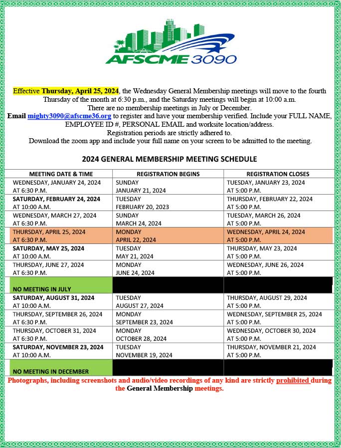 Meeting Schedules – The Official Website for AFSCME Local 3090