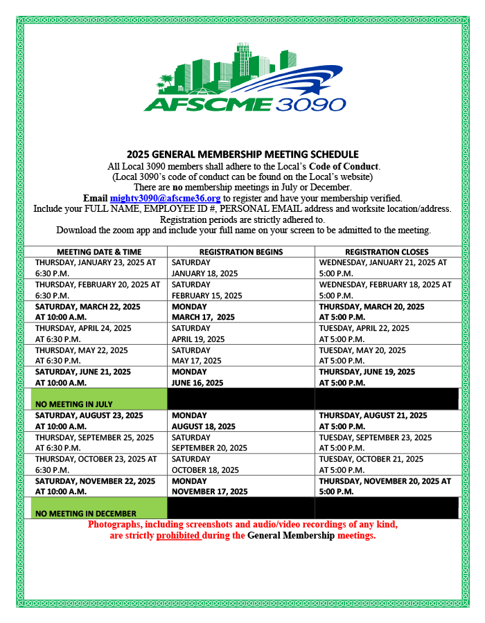 Meeting Schedules – The Official Website for AFSCME Local 3090
